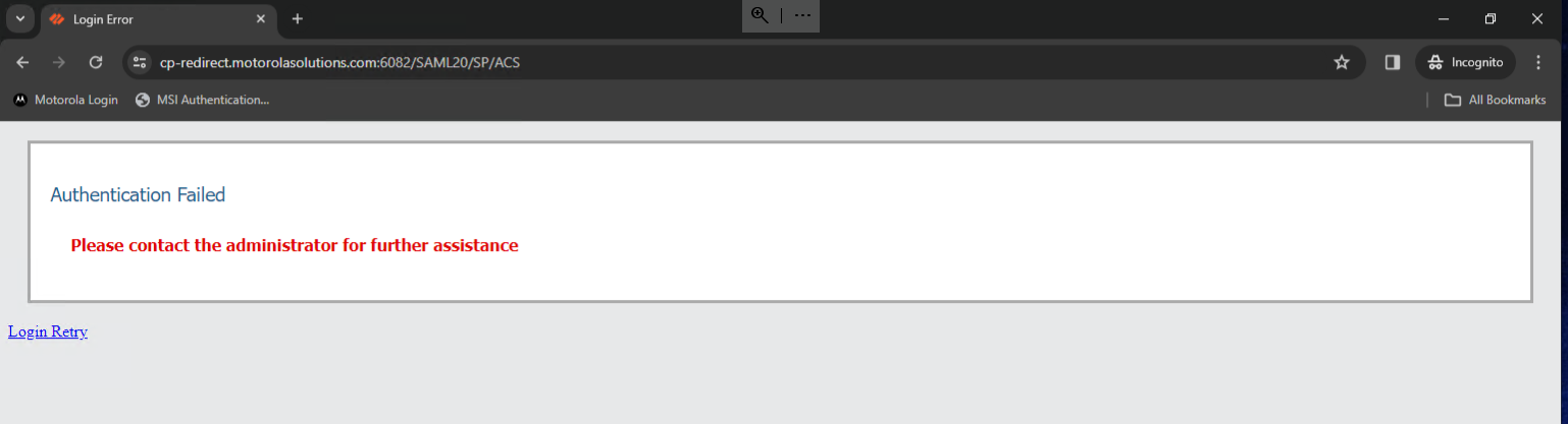 Authentication Portal - Authentication Failed