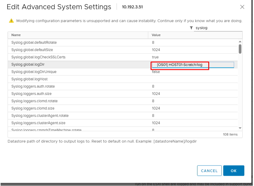 P1INF: "System Logging is Not Configured" Error on ESXI Hosts