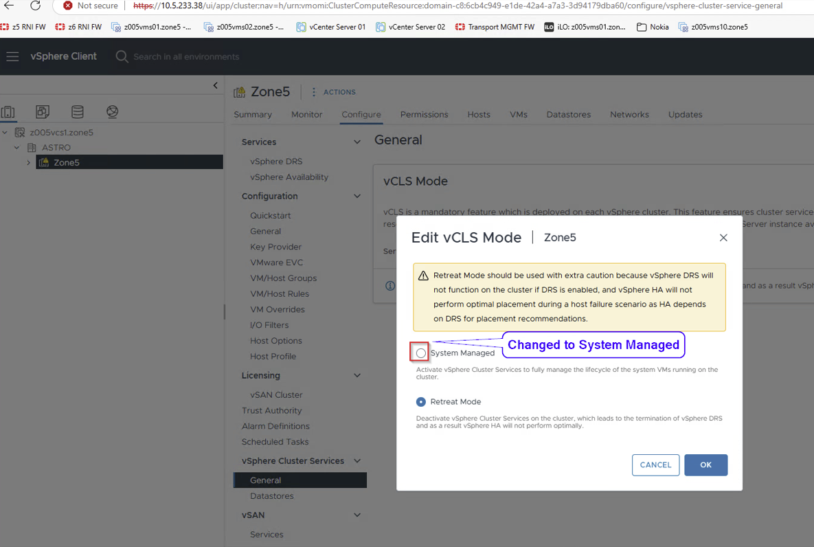 UEM event "Cluster Agent VM is missing on cluster Zone (vCls)"