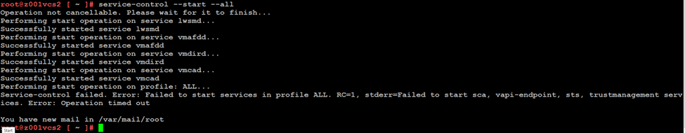 Cannot connect to Vcenter via a web browser due to services not starting
