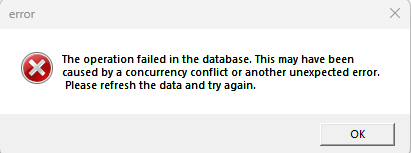 Radio Management error: "The operation failed in the database. This may ...