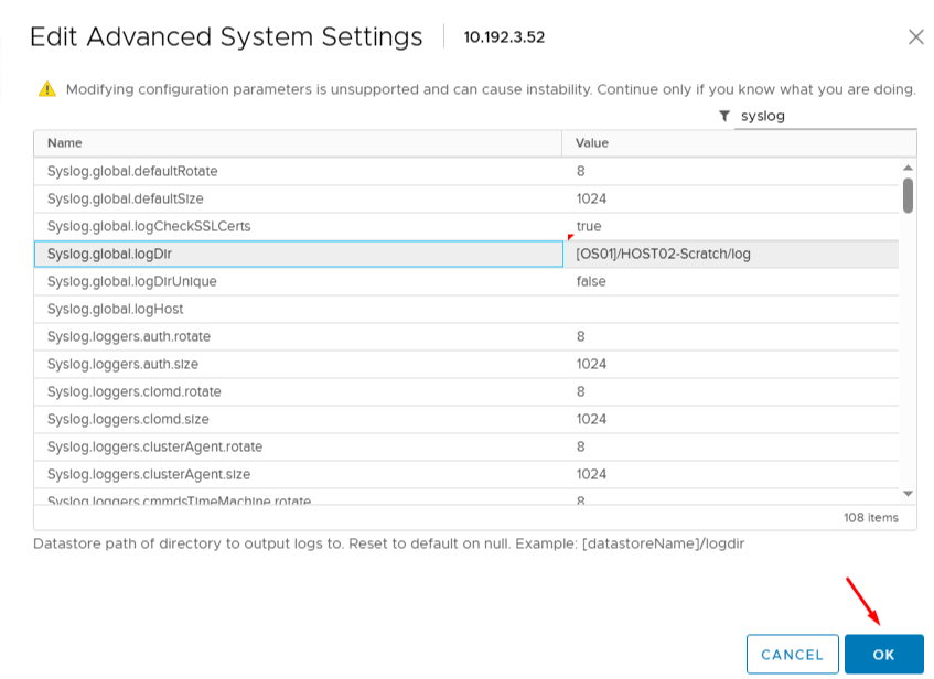 P1INF: "System Logging is Not Configured" Error on ESXI Hosts