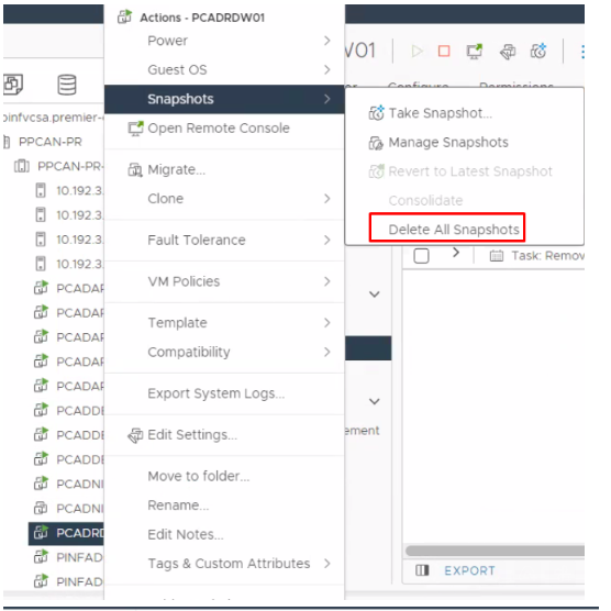 P1 INF: How to delete a snapshot in vCenter