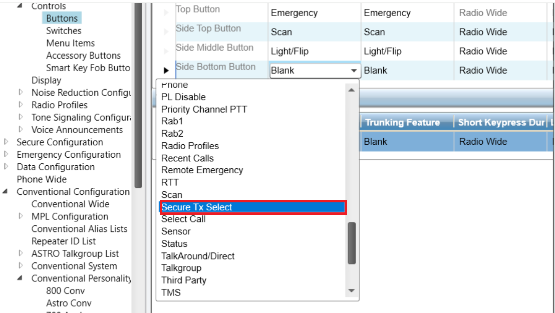 What are the steps to configure an APX portable side button for 'Secure ...