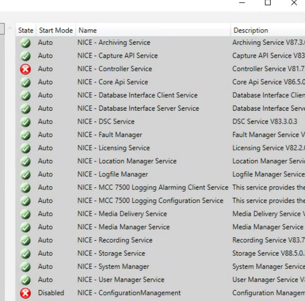 NICE NIR alarm on DatabaseInterfaceServer Satellite with id:1 not connected