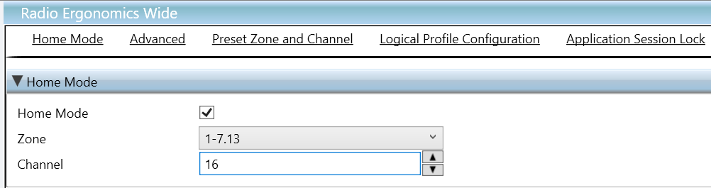 Where to program 'Home Mode' within the APX programming software