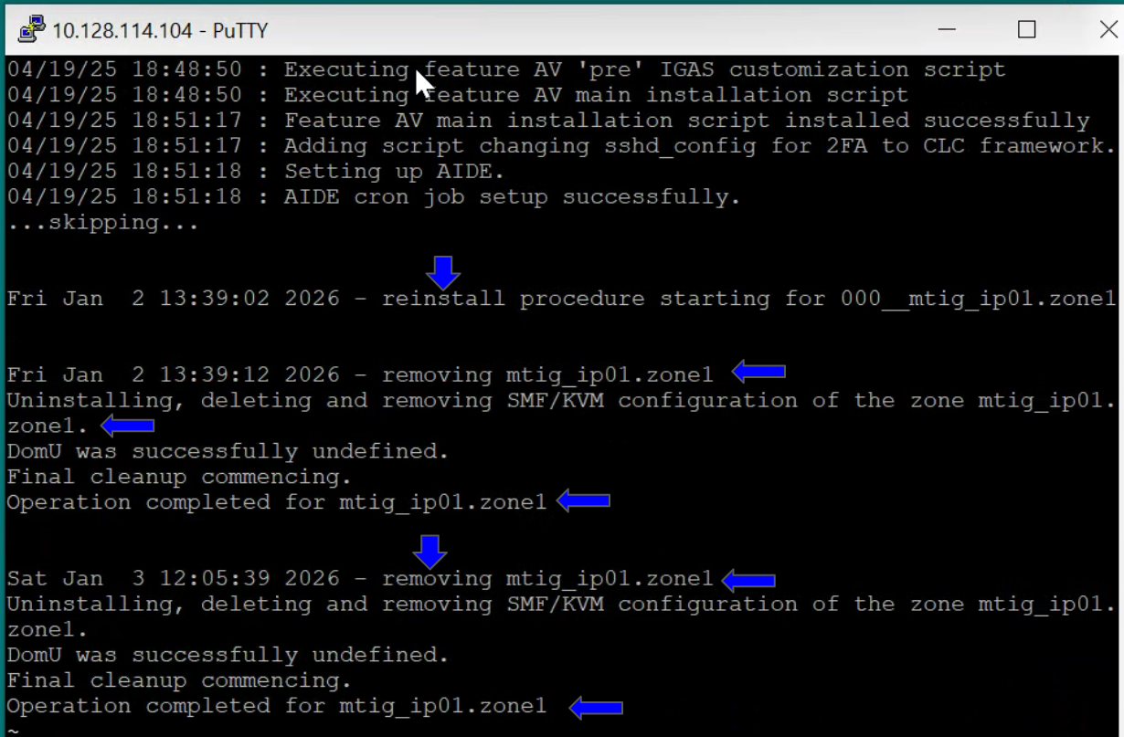 Unable to reinstall MTIG vm after uninstallation from PCS instadm menu