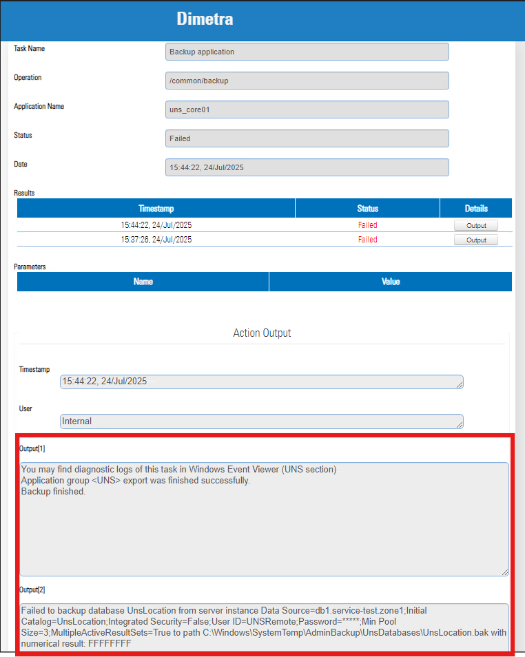 IMW 5.2.5 DESU Backup Failure