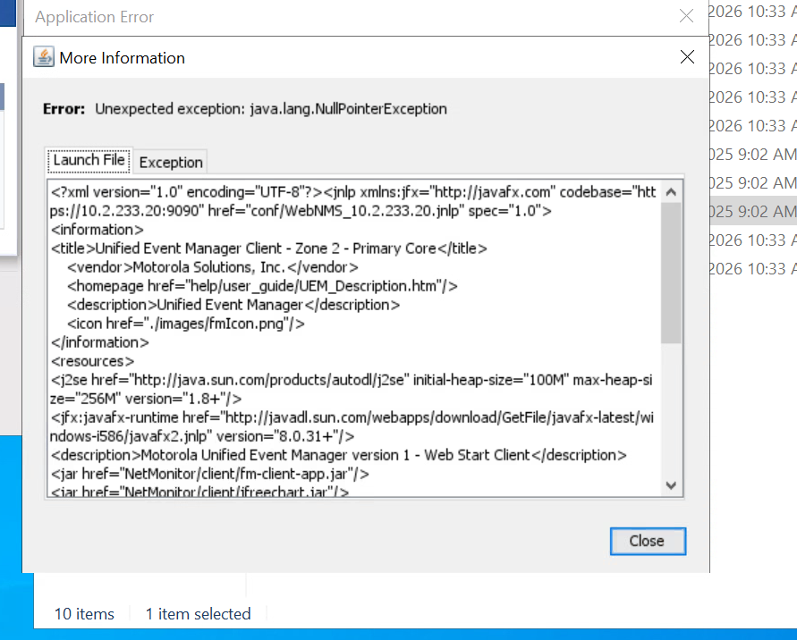Post-update UEM Application Error - Unavailable Version of Java Requested